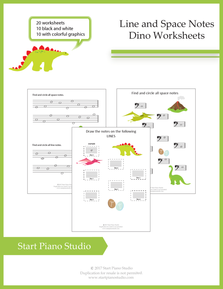 Space and Line Notes DINO Exercise Booklet - Piano Heroes | Piano ...