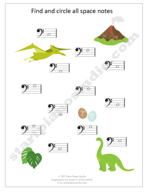 Space and Line Notes DINO Exercise Booklet - Piano Heroes | Piano ...