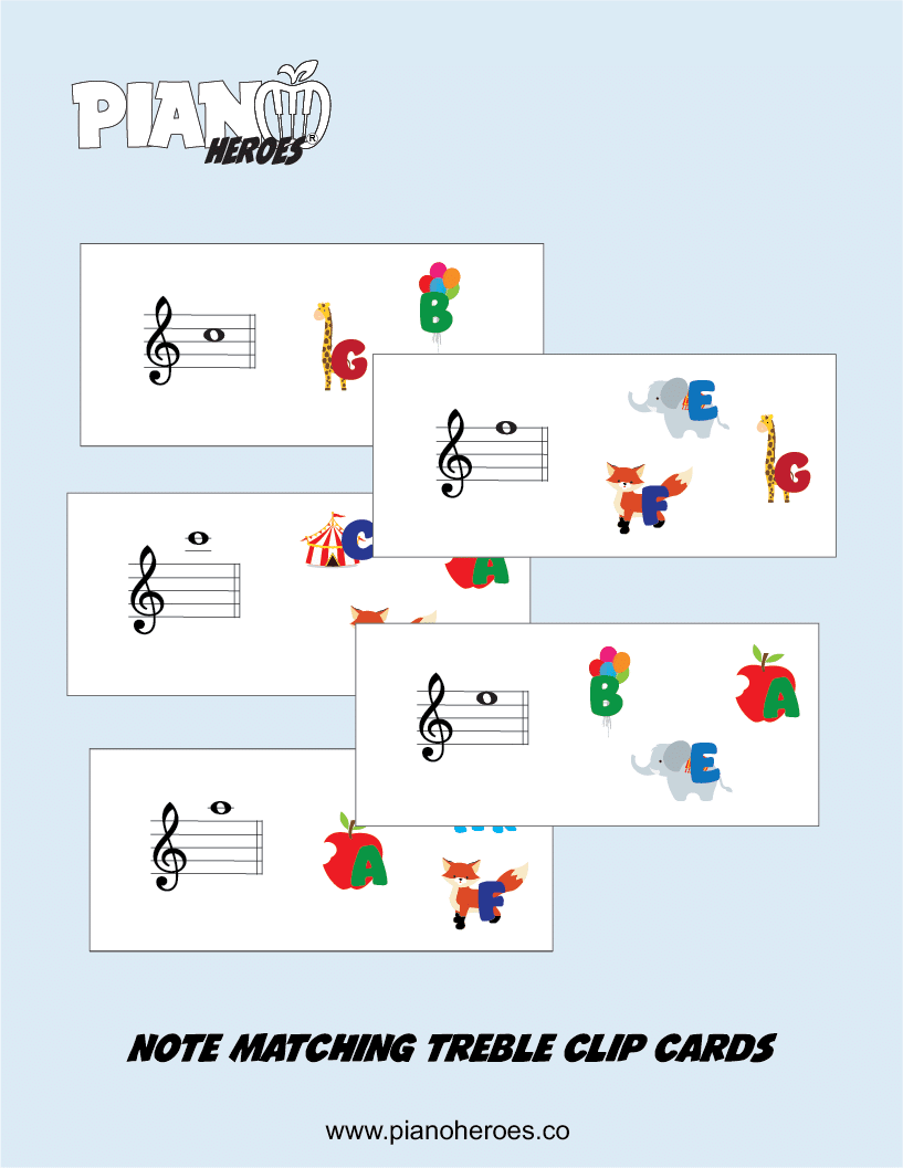 Note Matching Treble Clef Cards - Piano Heroes