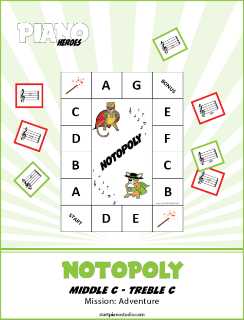 Superhero Treble Note Clip Cards - Piano Heroes