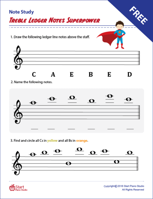 Treble Ledger Notes Superpower Note Study - Piano Heroes | Piano ...