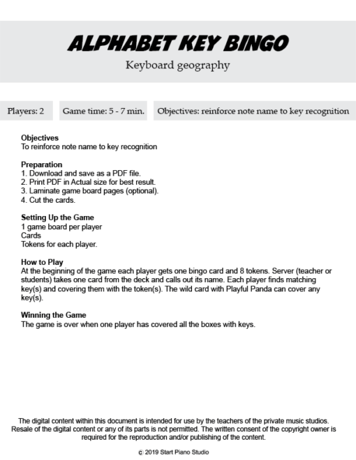 Alphabet Key Bingo - Mission Start - Piano Heroes | Piano Teaching ...