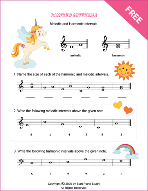 Rainbow Intervals - Practice Worksheet 2 - Piano Heroes | Piano ...