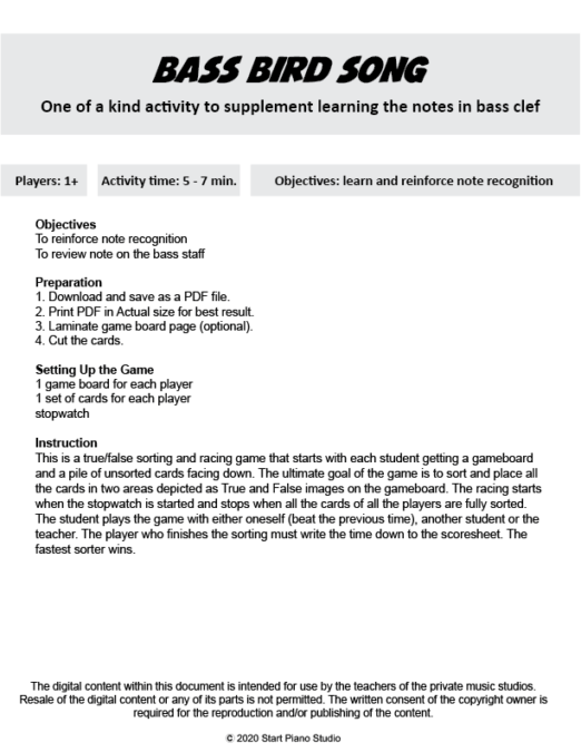 Bass Bird Song - Piano Heroes | Piano Teaching Resources