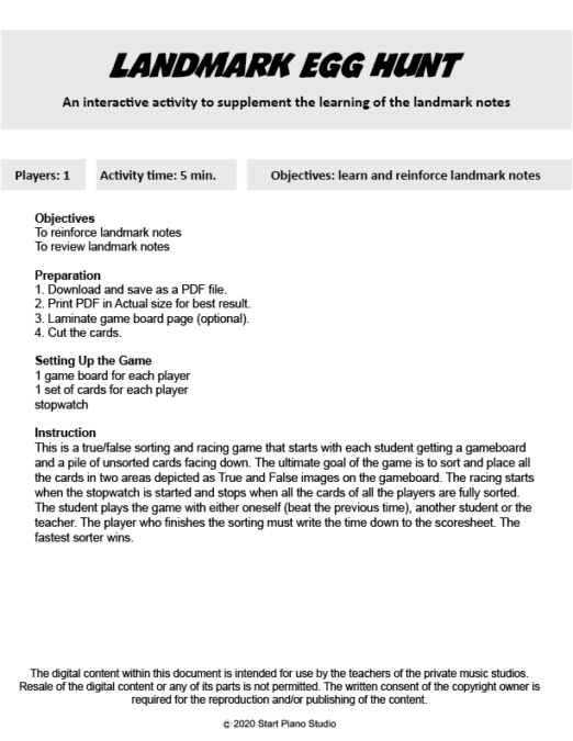 Landmark Egg Hunt - Piano Heroes | Piano Teaching Resources