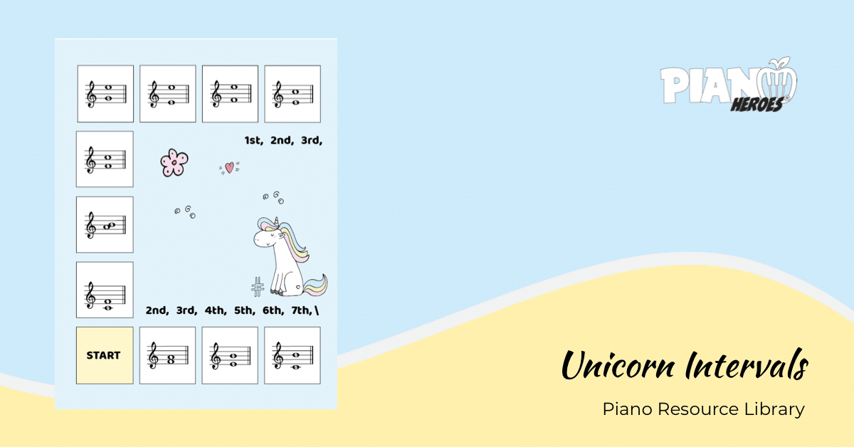One-page Unicorn Intervals Game - Piano Heroes | Piano Teaching Resources