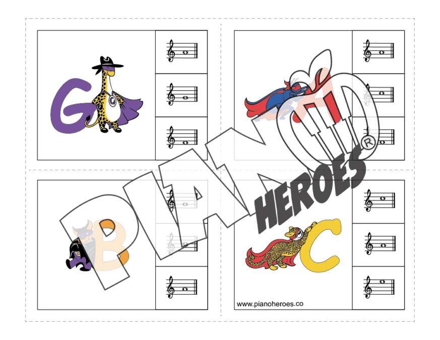Piano Heroes Treble Note Clip Cards - Piano Heroes