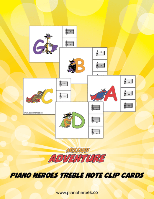 Piano Heroes Treble Note Clip Cards - Piano Heroes