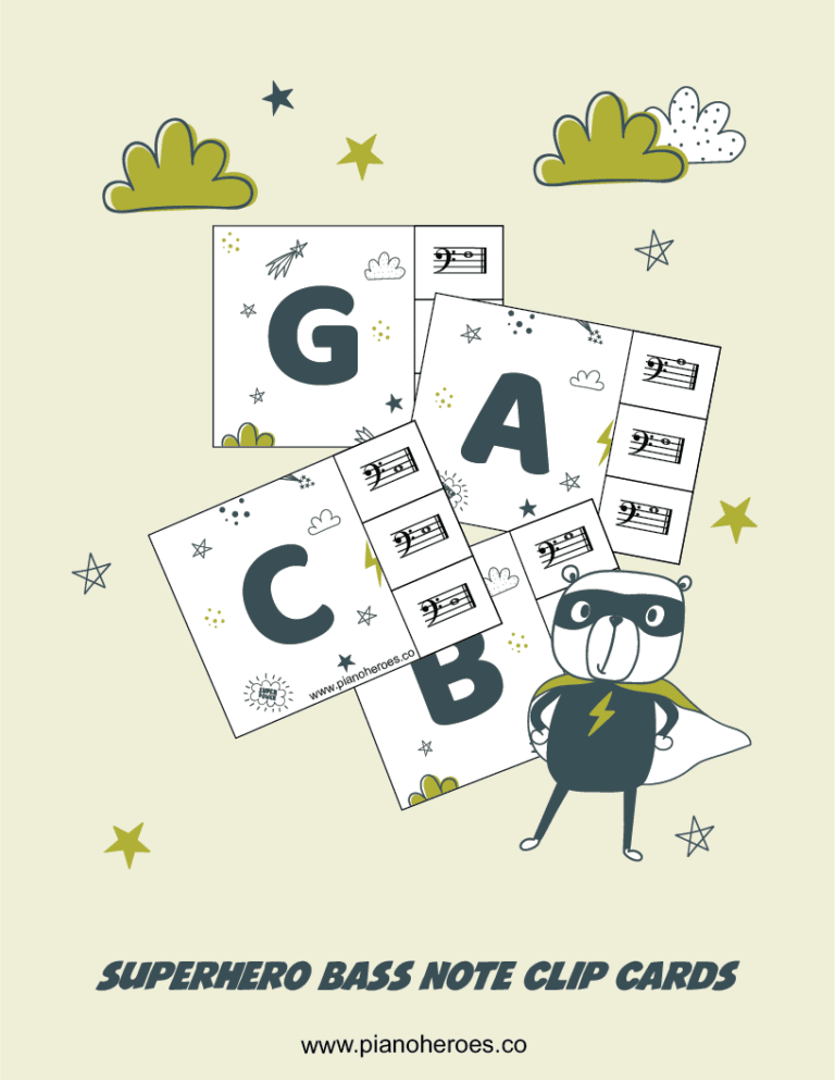 Piano Heroes Bass Note Clip Cards - Piano Heroes