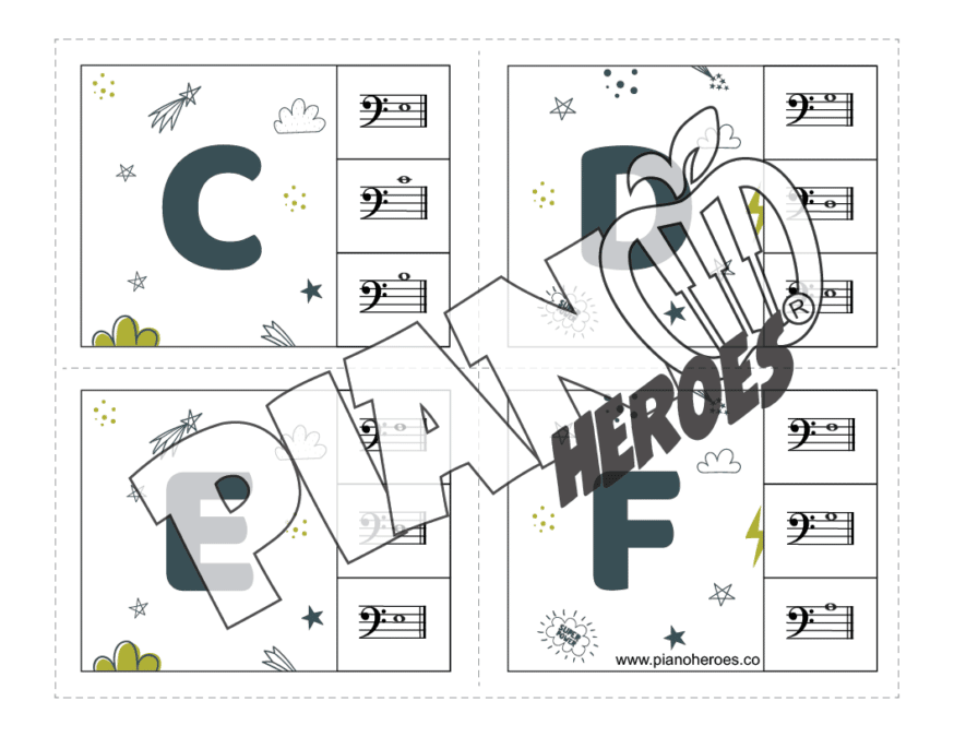 Superhero Bass Note Clip Cards - Piano Heroes