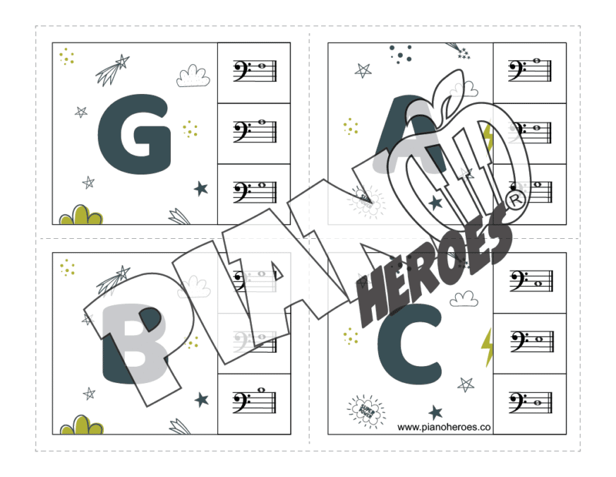 Superhero Bass Note Clip Cards - Piano Heroes