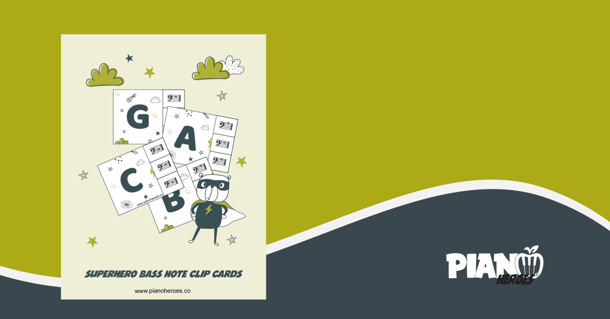 Superhero Bass Note Clip Cards - Piano Heroes | Piano Teaching Resources