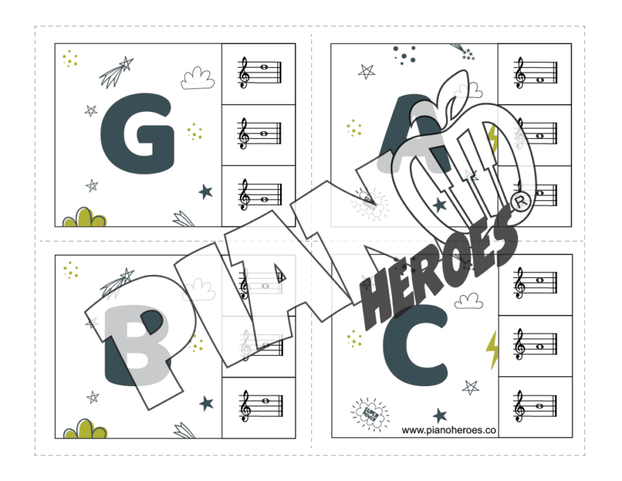 Superhero Treble Note Clip Cards - Piano Heroes