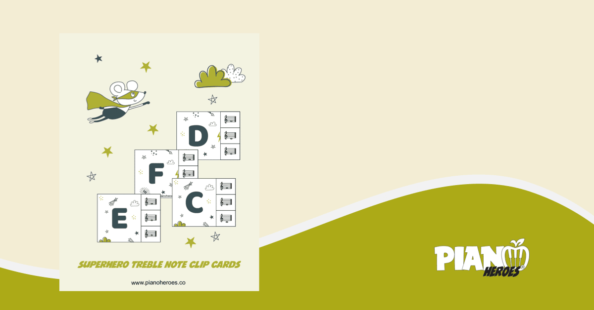 Superhero Treble Note Clip Cards - Piano Heroes | Piano Teaching Resources