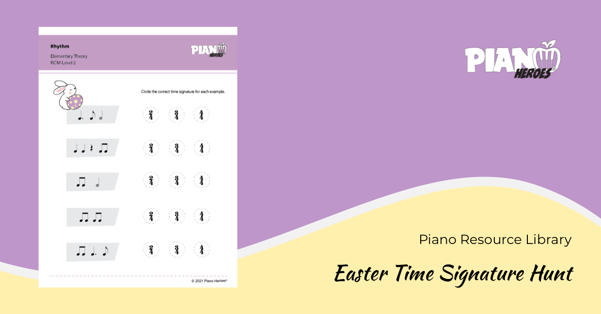 Easter Time Signature Hunt Worksheet - Piano Heroes | Piano Teaching ...