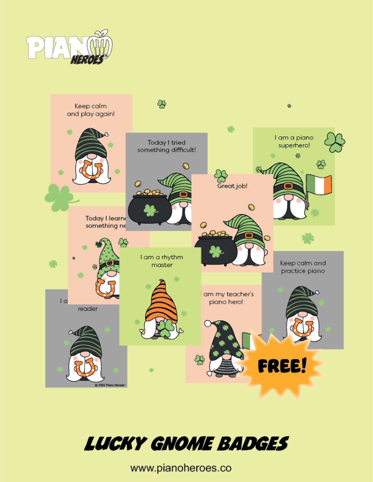 Lucky Gnome Badges - Piano Heroes | Piano Teaching Resources