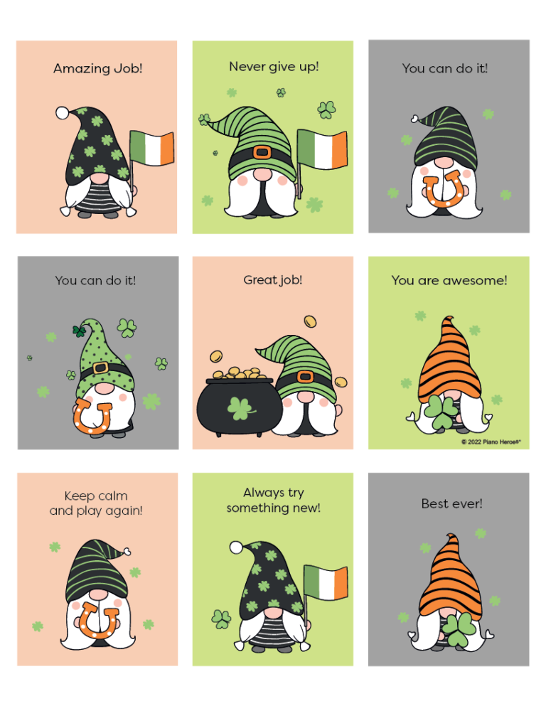 Lucky Gnome Badges - Piano Heroes | Piano Teaching Resources