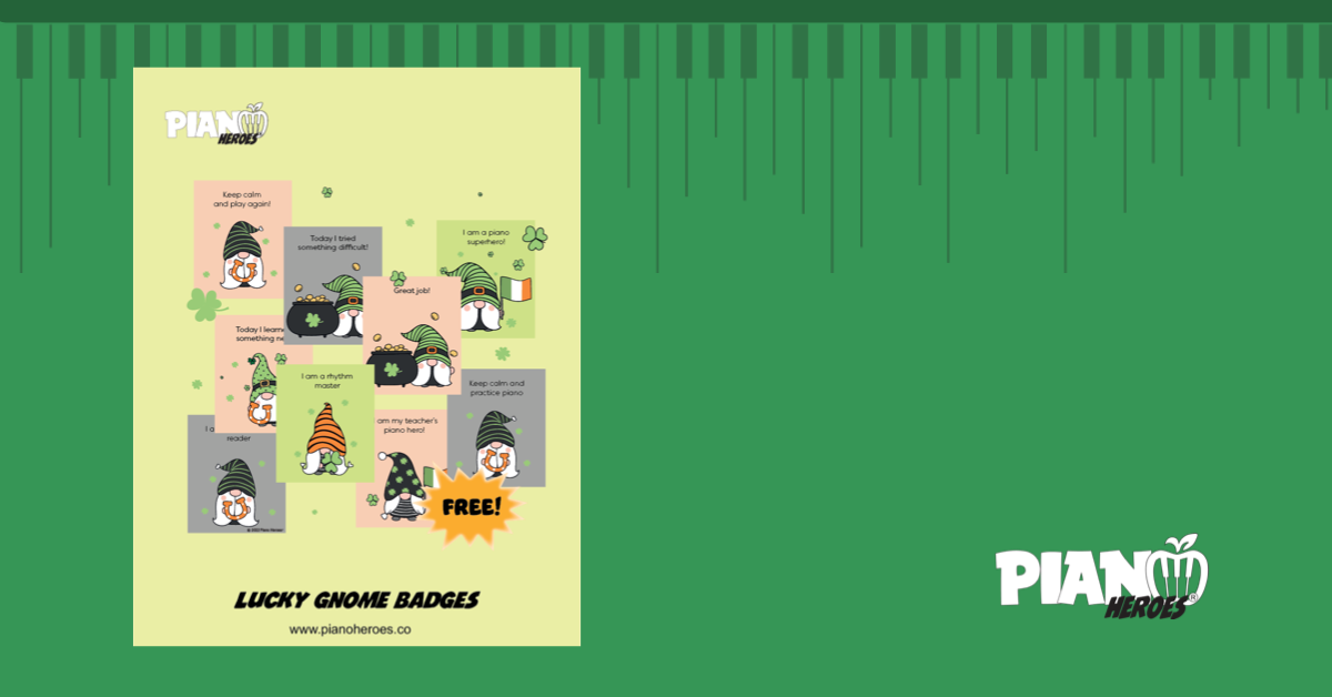 Lucky Gnome Badges - Piano Heroes | Piano Teaching Resources