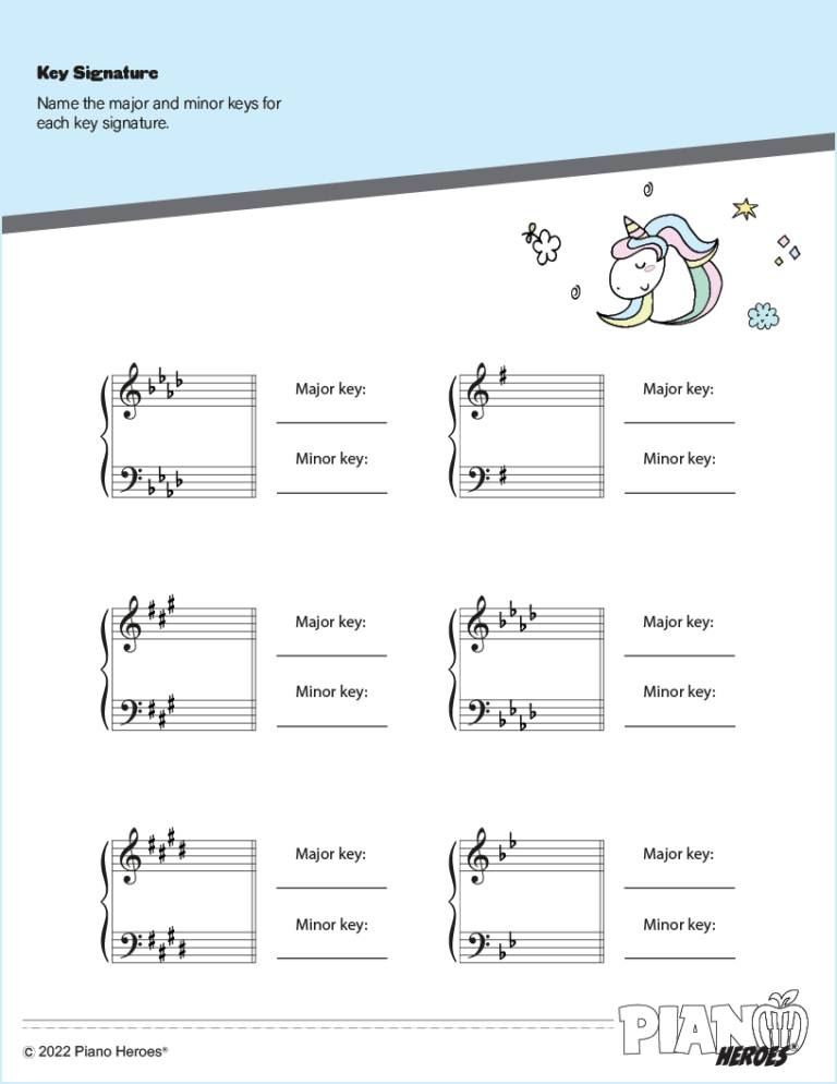 Unicorn Key Signature - Piano Heroes | Piano Teaching Resources