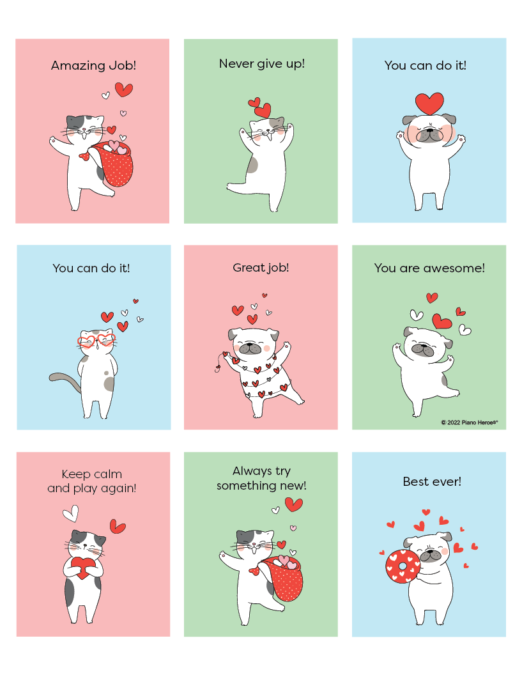 Valentine’s Heart Badges - Piano Heroes | Piano Teaching Resources