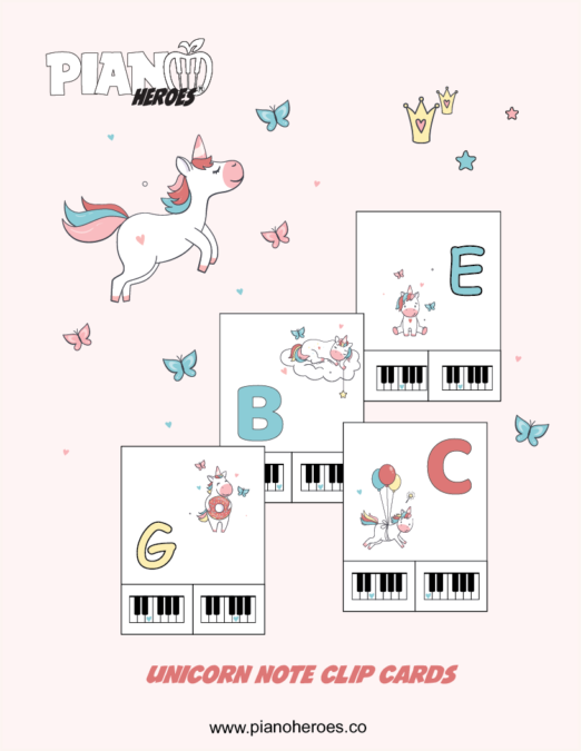 Unicorn Note Clip Cards - Piano Heroes
