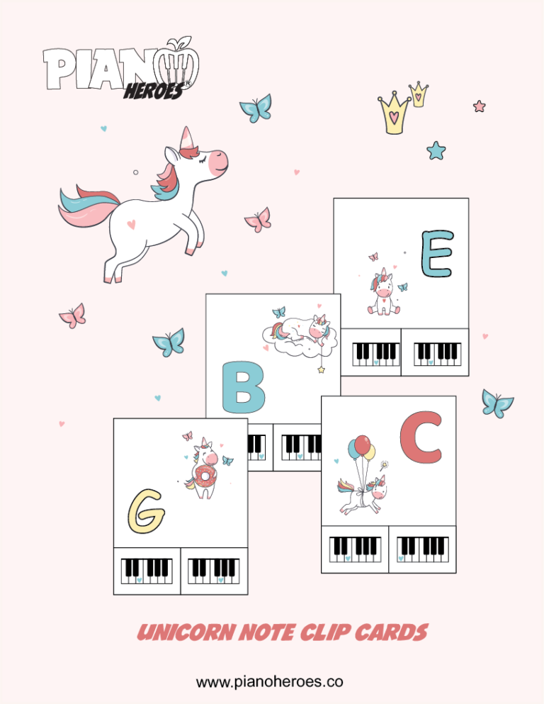 Unicorn Note Clip Cards - Piano Heroes