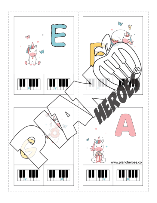 Unicorn Note Clip Cards - Piano Heroes