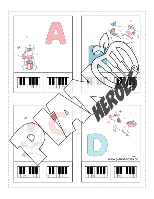 Unicorn Note Clip Cards - Piano Heroes | Piano Teaching Resources