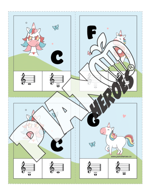 Unicorn Treble Ledger Line Notes Cards - Piano Heroes | Piano Teaching ...