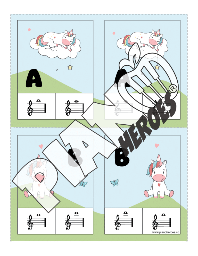 Unicorn Treble Ledger Line Notes Cards - Piano Heroes | Piano Teaching ...