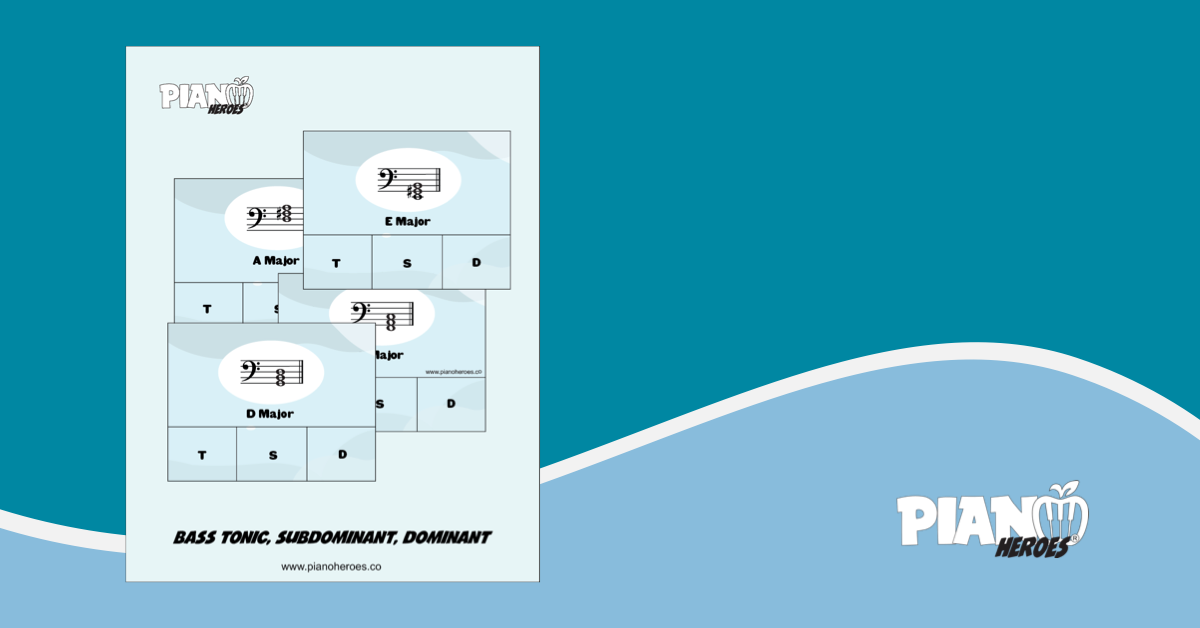 Bass Tonic, Subdominant and Dominant Clip Cards - Piano Heroes | Piano ...