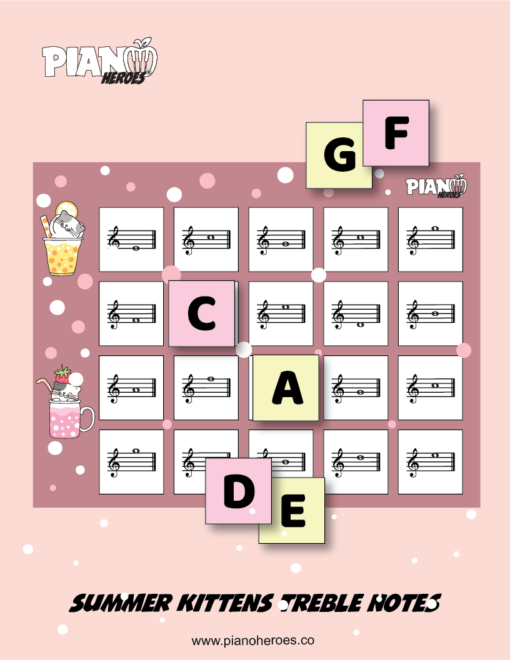 Summer Kittens Treble Notes - Piano Heroes | Piano Teaching Resources