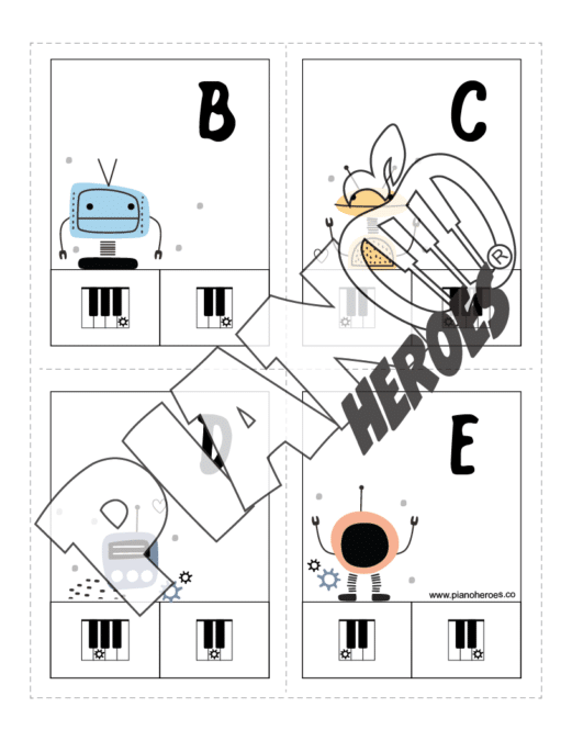Robot Keys Clip Cards - Piano Heroes | Piano Teaching Resources