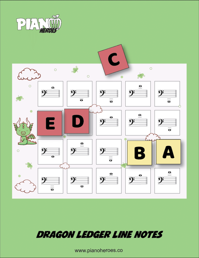 Dragon Ledger Line Notes - Piano Heroes | Piano Teaching Resources