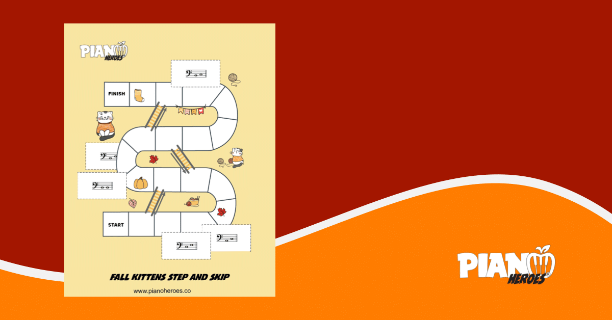 Fall Kittens Step and Skip - Piano Heroes | Piano Teaching Resources