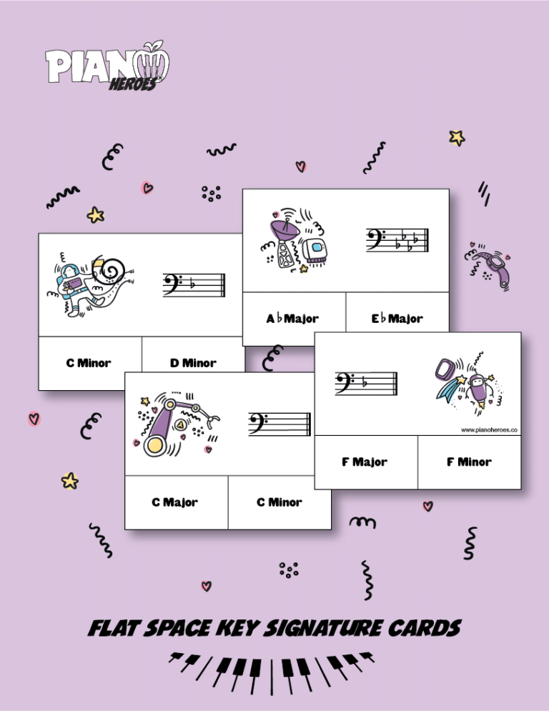 Flat Space Key Signature Cards - Piano Heroes | Piano Teaching Resources