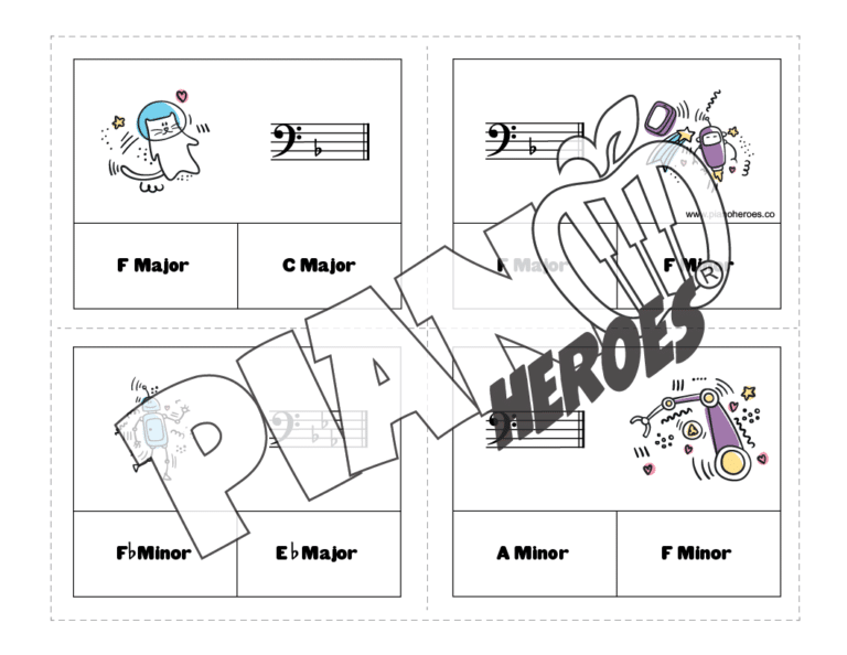 Flat Space Key Signature Cards - Piano Heroes | Piano Teaching Resources