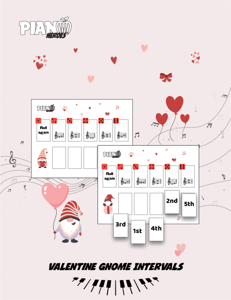 Valentine Gnome Intervals - Piano Heroes | Piano Teaching Resources