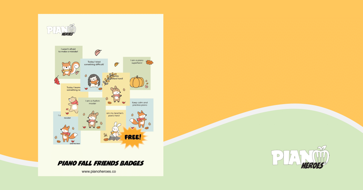 Piano Fall Friends Badges - Piano Heroes | Piano Teaching Resources