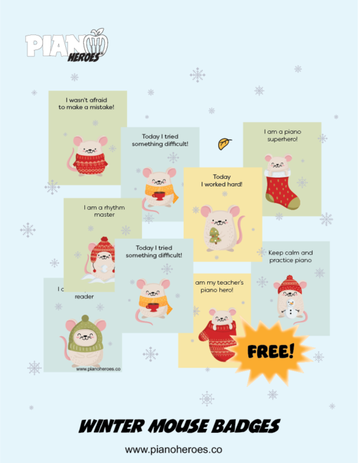 Winter Mouse Badges - Piano Heroes | Piano Teaching Resources